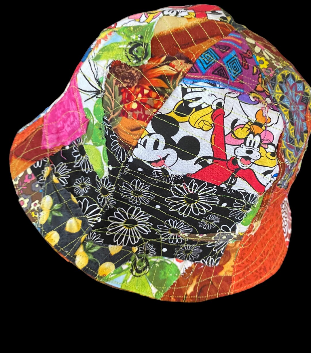 Epolstyle Reversible Quilted Scrappy Upcycled Bucket Cloche Bell Hat ...