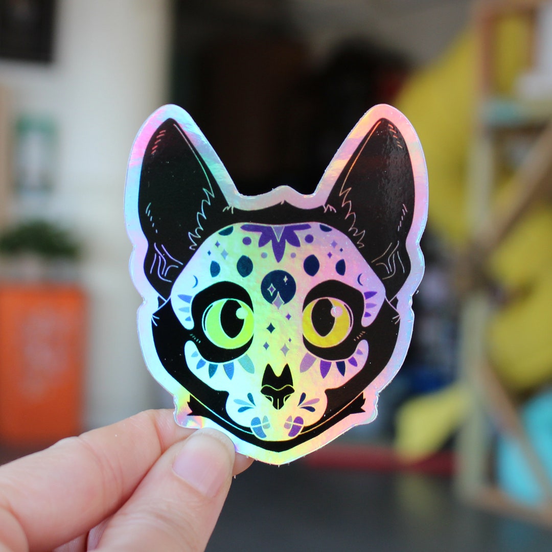 Sugar Skull Cats - Luna Holographic Vinyl Sticker - Etsy