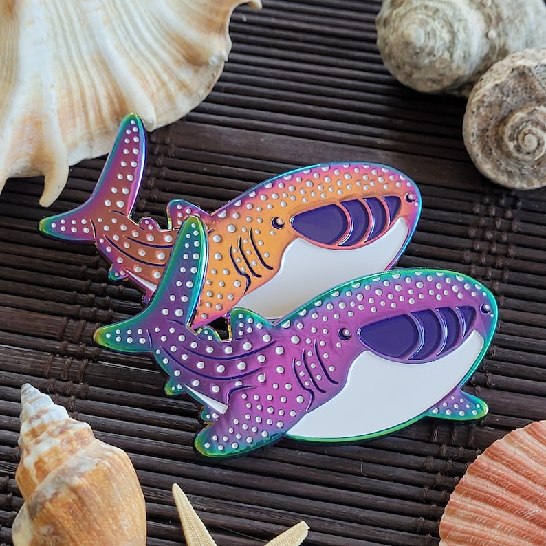 Happy Whale Shark ~ A Soft Enamel, Rainbow Anodized Pin by Kyote. - Etsy