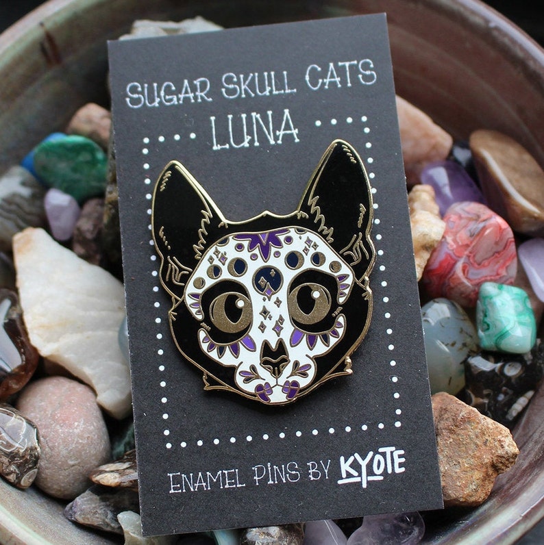 Sugar Skull Cats Enamel Pins Full Set of 6 | Etsy