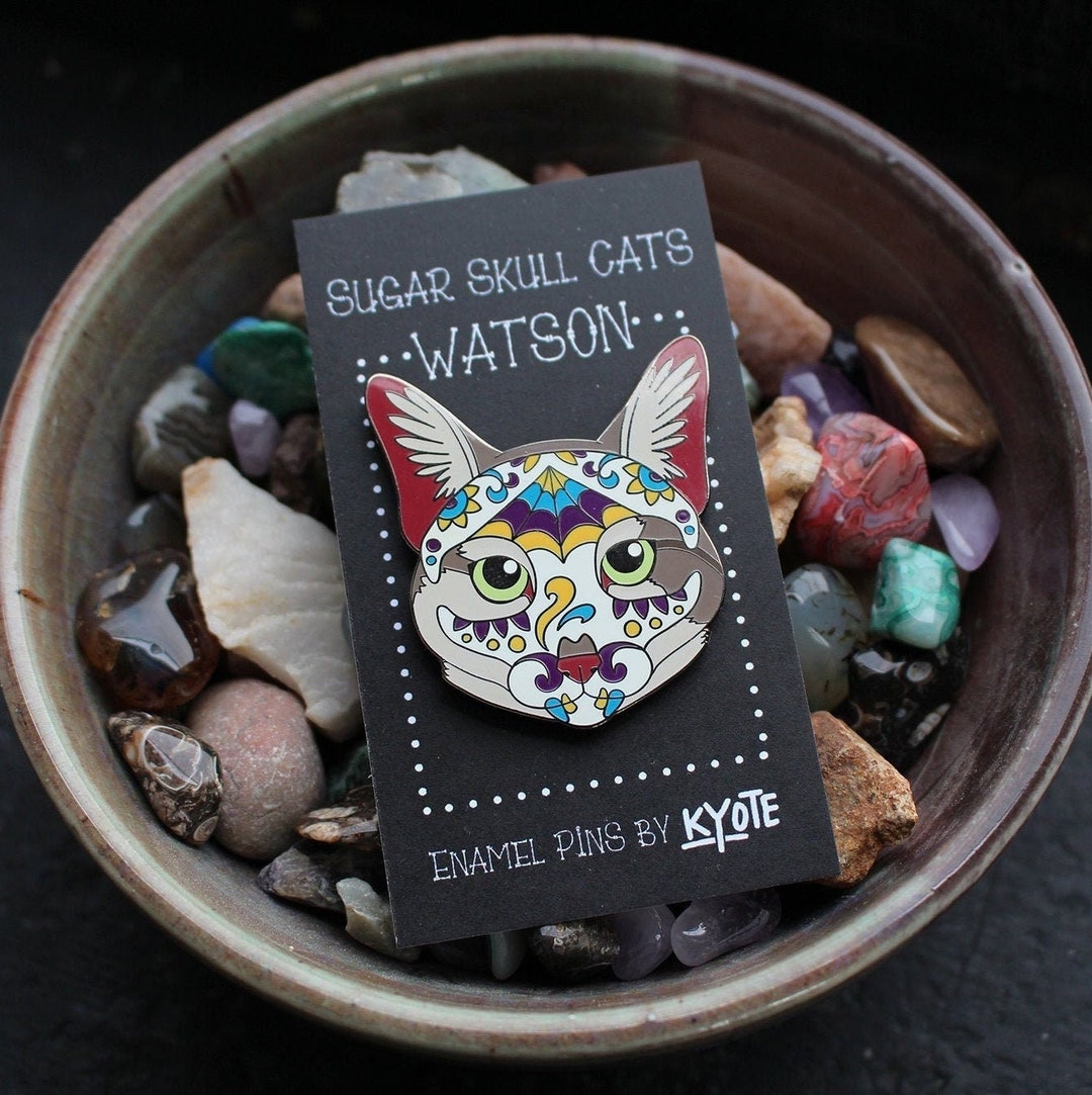 Sugar Skull Cats Enamel Pin Series - Watson - Etsy