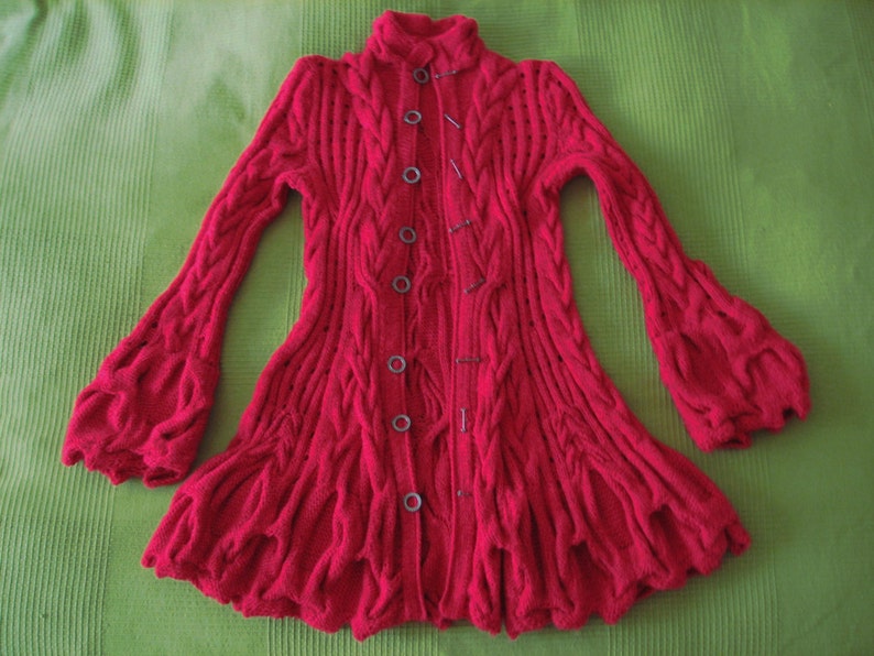 Hand Knitted Coat, Red Cardigan, Wool Jacket, Merino Wool Womens ...