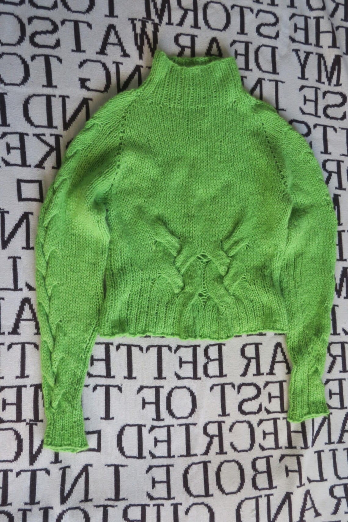 Hand Knitted Sweater, Neon Green Pullover, Alpaca Silk Wool Womens ...