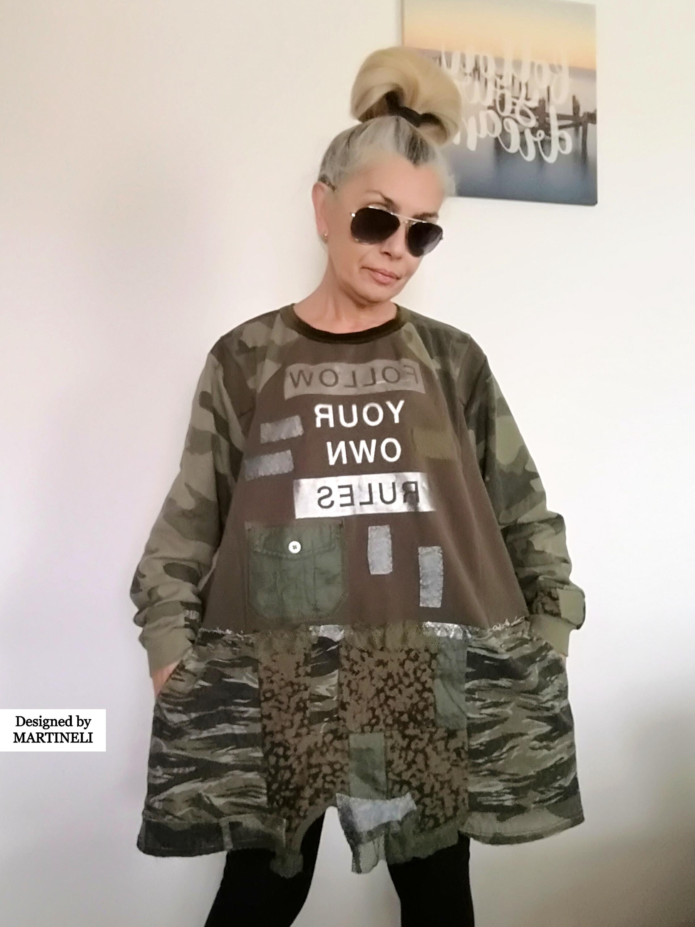 Plus Size Camouflage Patchwork Tunic Dress: Upcycled Military Style 3XL ...