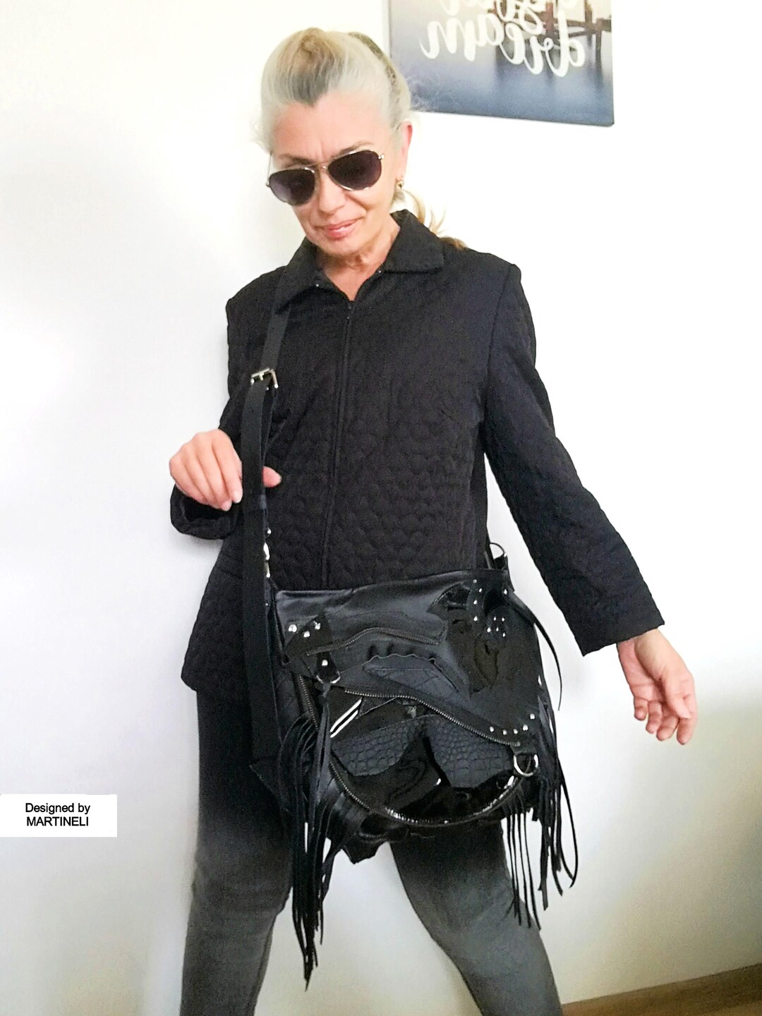 Black Leather Crossbody Purse Bat Purse Bag Luxury Purse High-end ...
