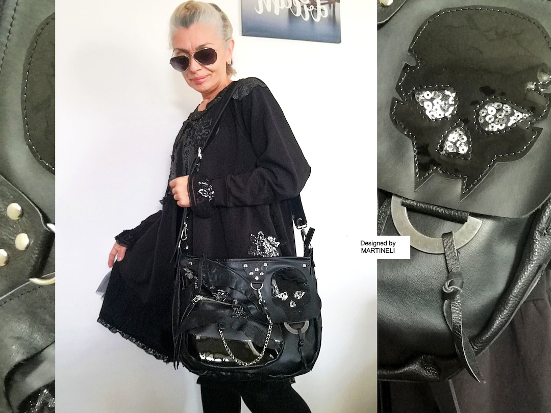 Black Gothic Leather Bag Crossbody Skull Purse Bag Luxury Purse High ...