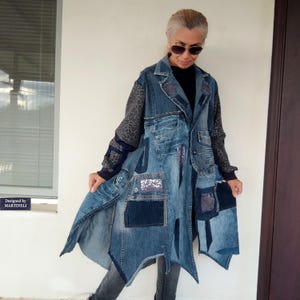 Plus Size Denim Jacket 3X Upcycled Maxi Blue Patchwork Denim Sweatshirt ...