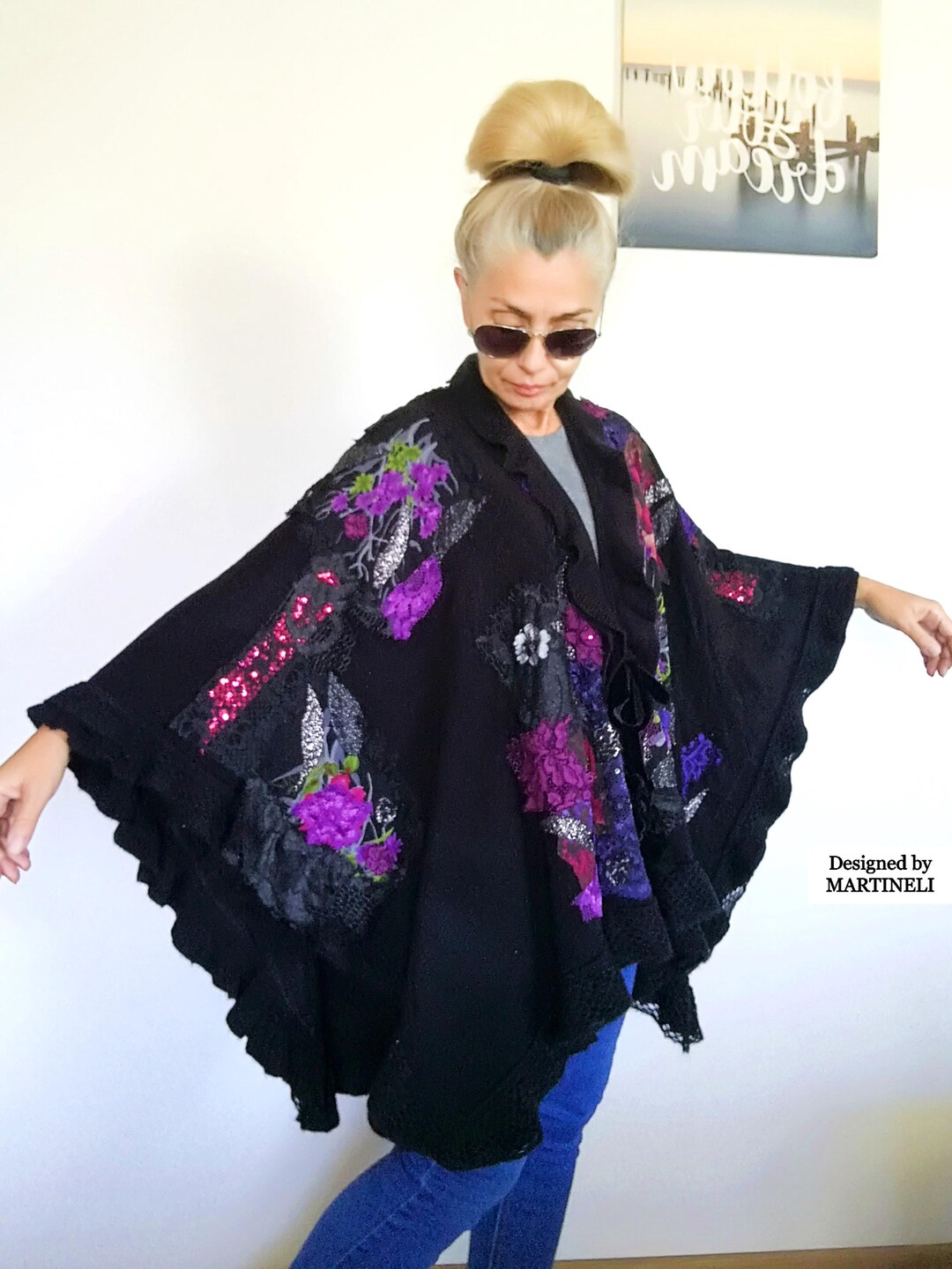 Plus Size Floral Cape Warm Fall Shawl Luxury Cape Long Floral Shawl ...