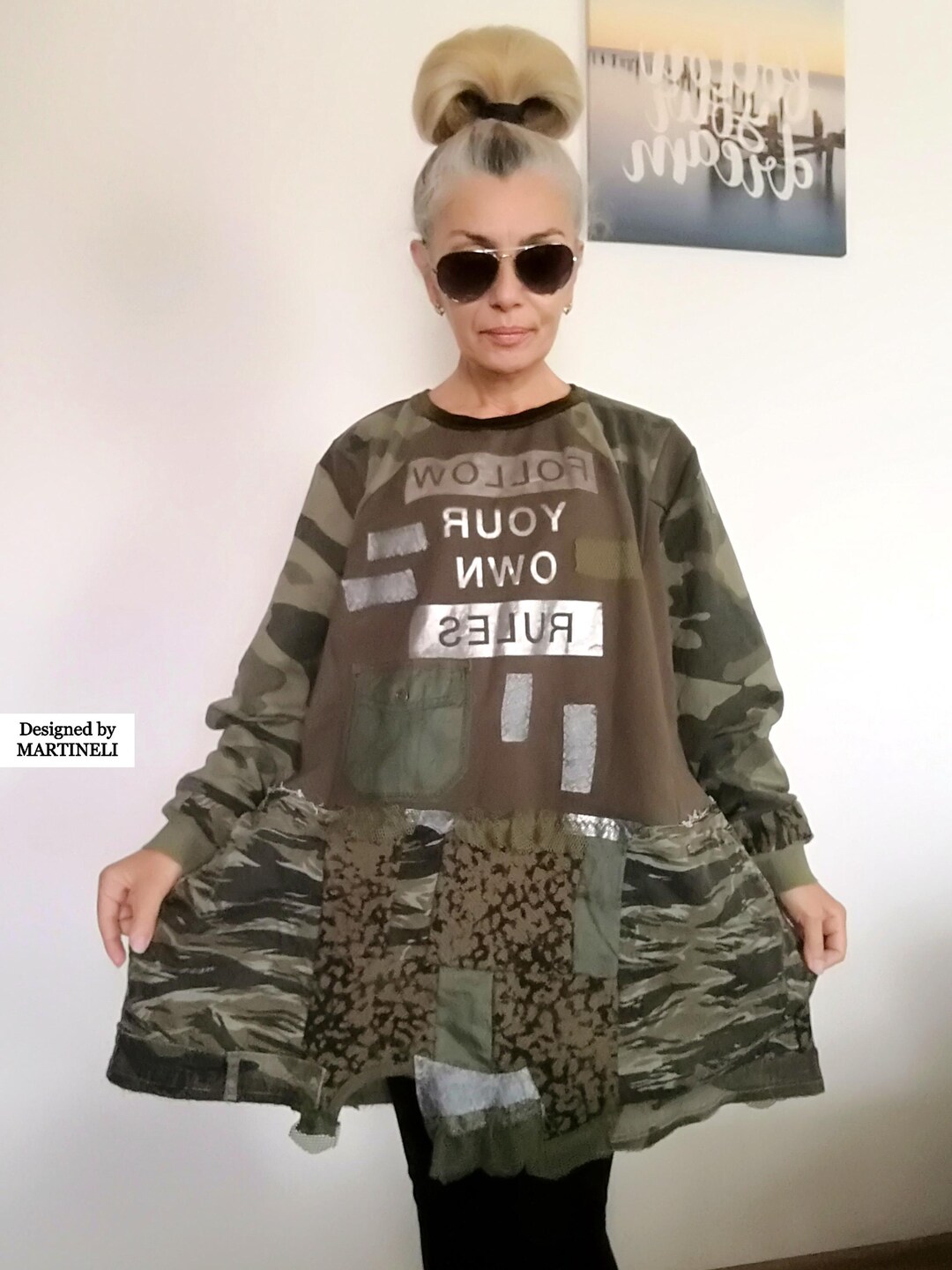 Plus Size Camouflage Patchwork Tunic Dress: Upcycled Military Style 3XL ...