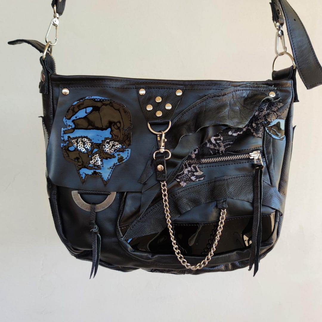 Black Gothic Leather Bag Crossbody Skull Purse Bag Luxury Purse High ...