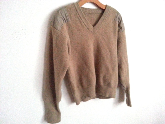 Vintage Wool Sweater Army Military Surplus V Neck Bei… - Gem