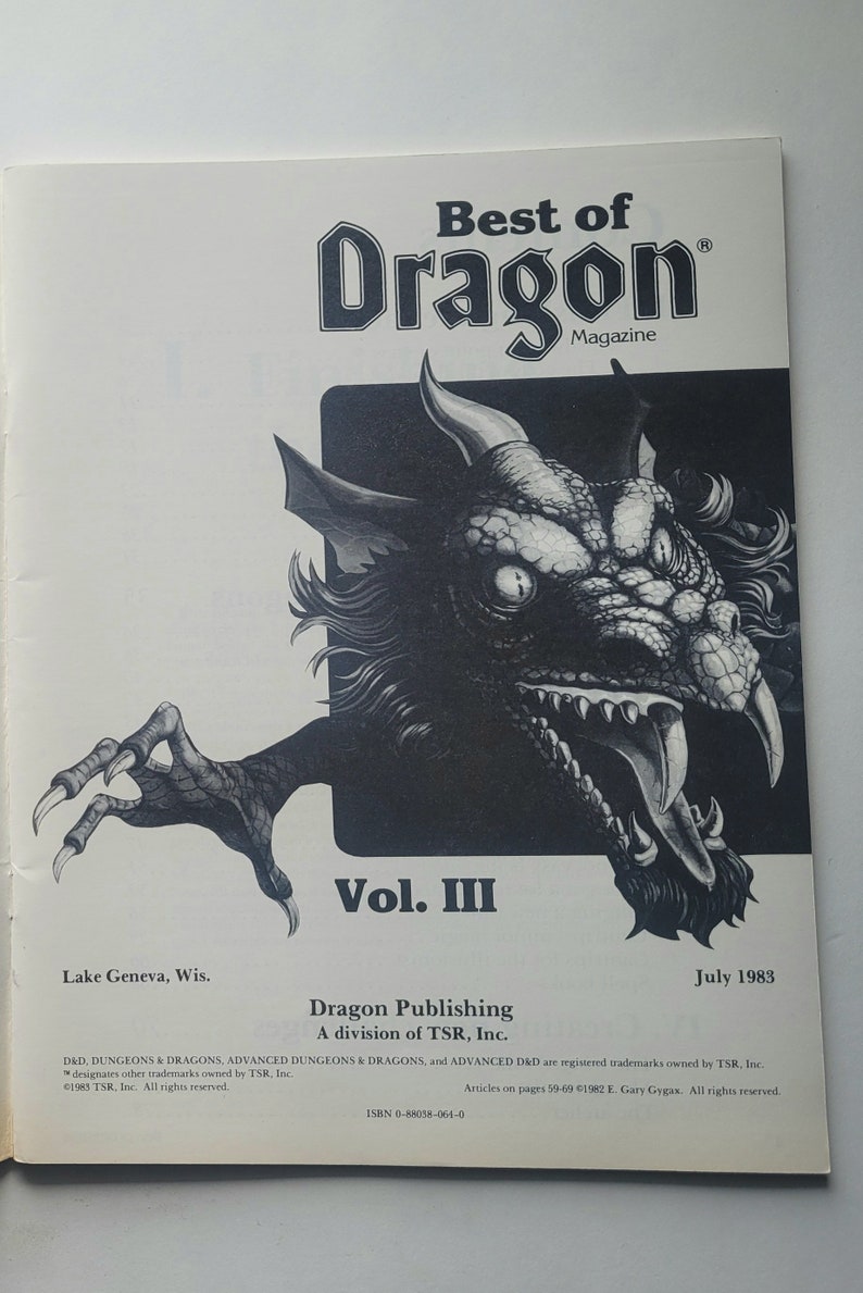 Best of Dragon Magazine Vol. III | AD&D | TSR | 1983 - Etsy