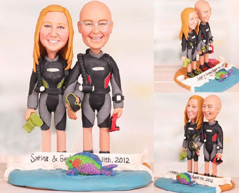Scuba Divers Cake Topper With Underwater Camera and Parrot Fish ...