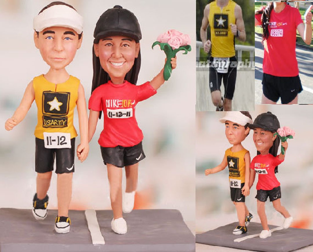 Runner Bride and Groom Running Wedding Cake Topper - Personalised ...