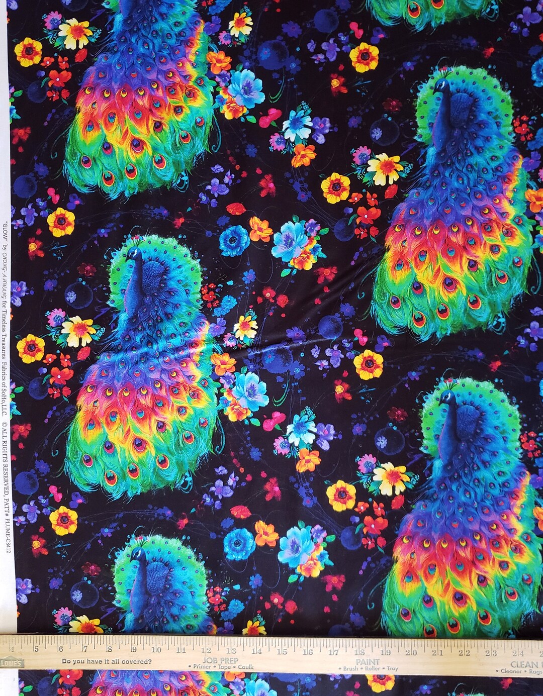Bright Colors Rainbow Peacock Feathers 100% Cotton Fabric by Timeless ...