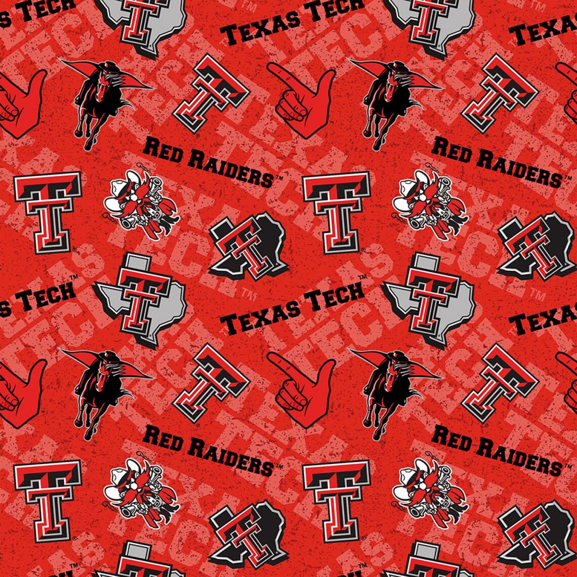 NCAA Texas Tech Red Raiders Red & Black College Logo 100% Cotton Fabric ...