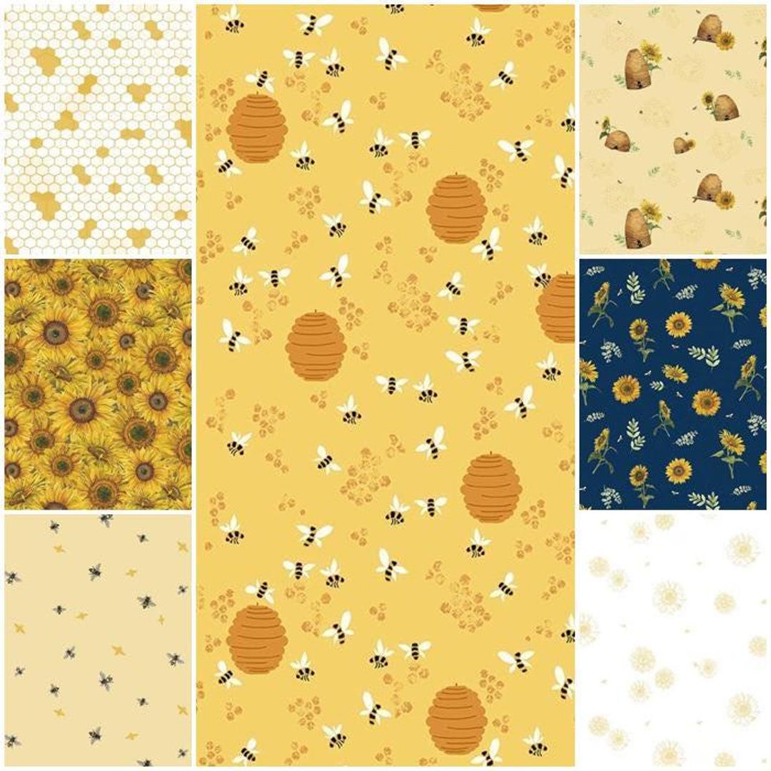 Honey Bees and Flowers Please 100% Cotton Fabrics by Riley Blake! 6 ...