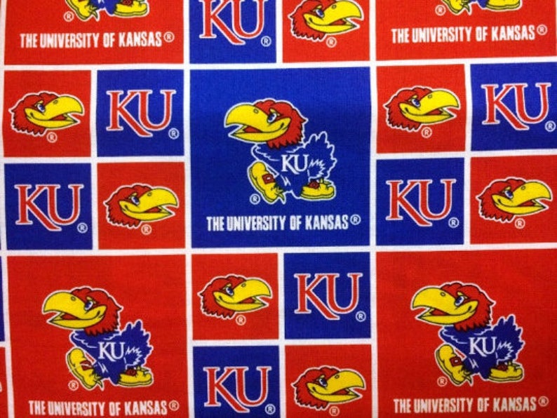 NCAA University of Kansas Red & Blue College 100% Cotton Fabric by ...