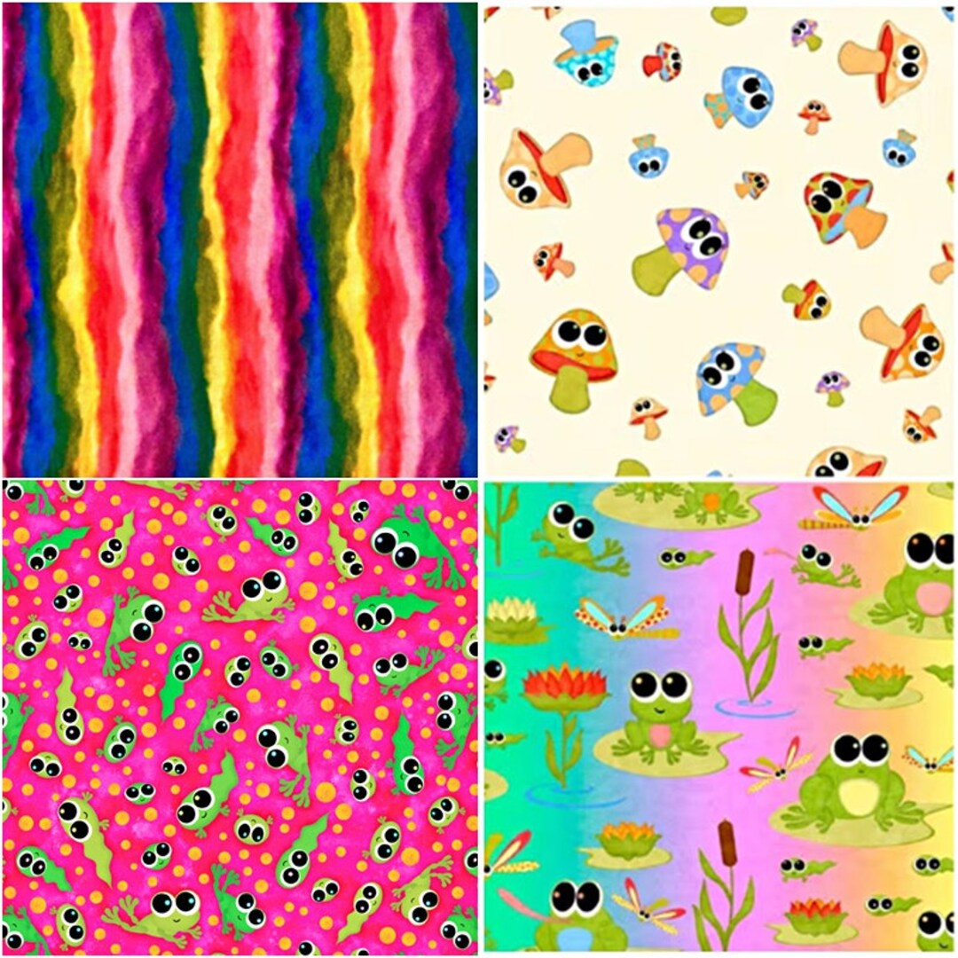 Hip Hop Frogs, Lily Pads, Tadpoles, Mushrooms, Rainbow Stripes 100% ...