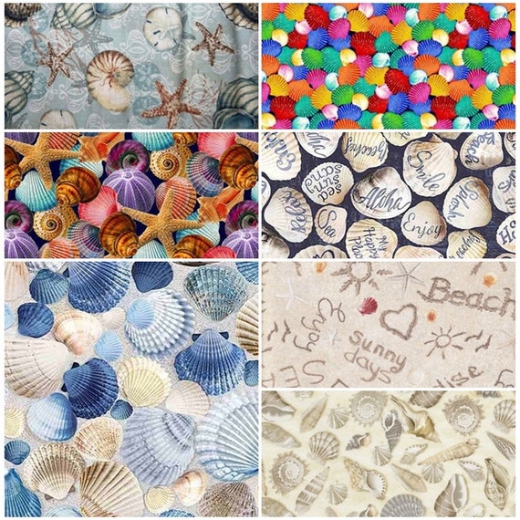 Beach Seashell Shells Sand Shore Sea 100% Cotton Fabrics - Etsy