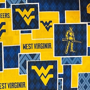 NCAA West Virginia University Mountaineers College Logo Cotton Fabric ...
