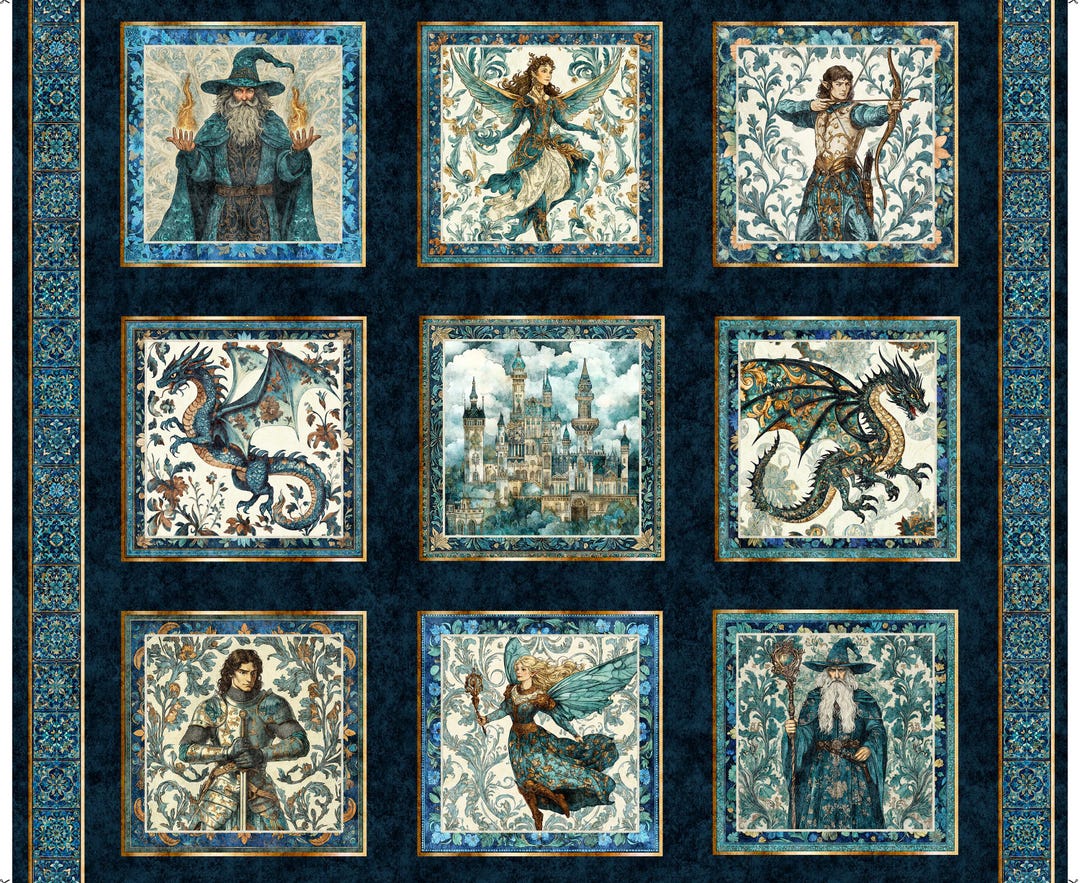 Medieval Folklore 31640-N 9-box 36" Panel 100% Cotton Fabric by ...
