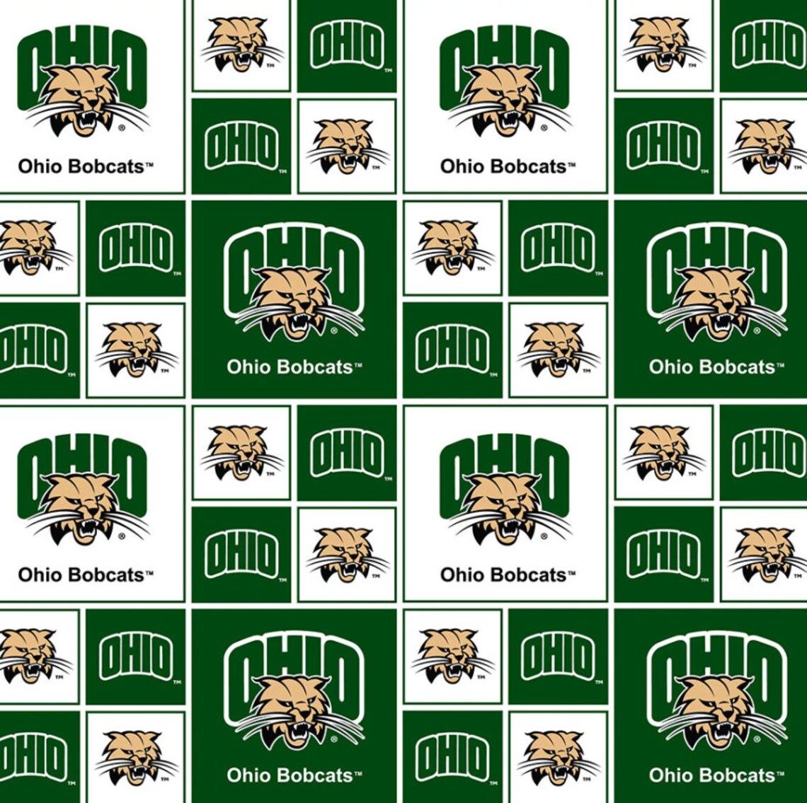 NCAA Ohio University Bobcats Green & White College Logo 100% Cotton ...