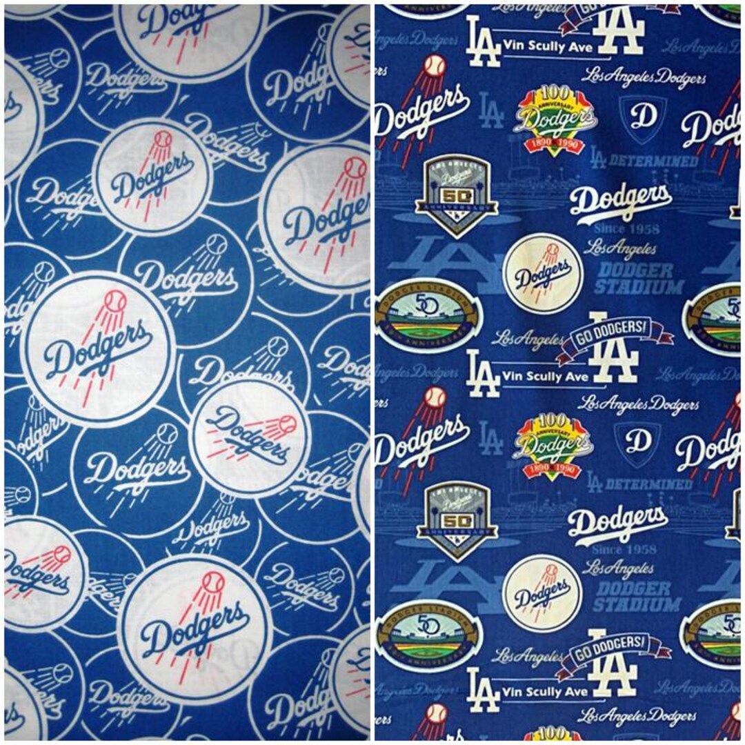 MLB Logo Los Angeles Dodgers Blue & White 100% Cotton Fabric by Fabric ...