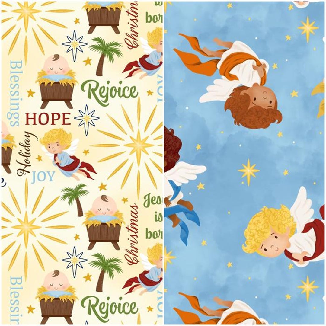 Away in a Manger, Angels and Nativity Words 100% Cotton Fabrics! - Etsy