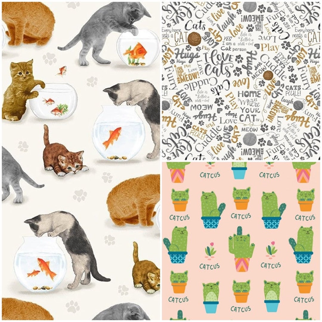 Cats Gold Fish Words Puns Funny Catcus 100% Cotton - Etsy