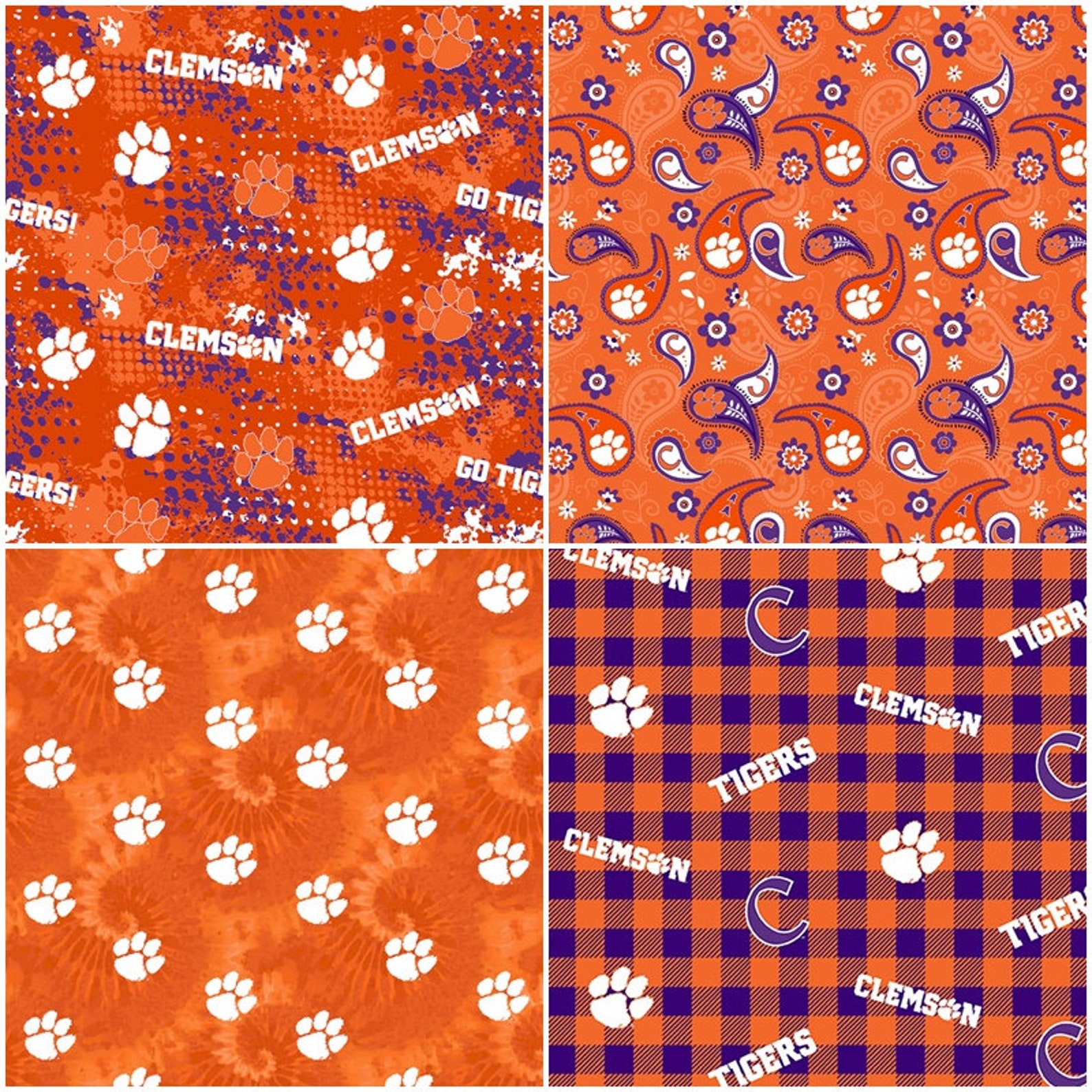 NCAA Clemson University Tigers Orange & Purple College Logo 100% Cotton ...