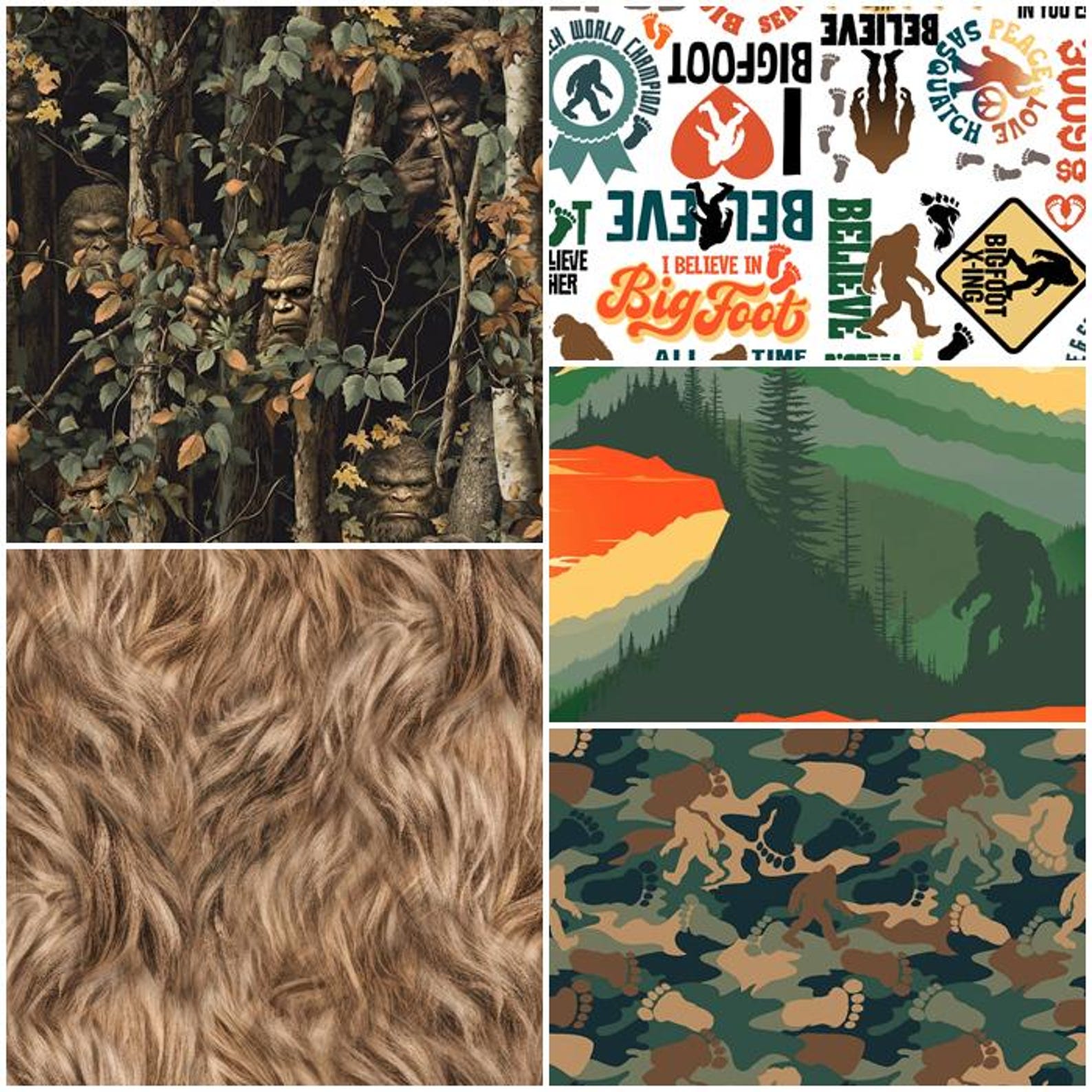 Legendary Loner Bigfoot Gone Squatchin 100% Cotton Fabrics! 5 Styles - Etsy