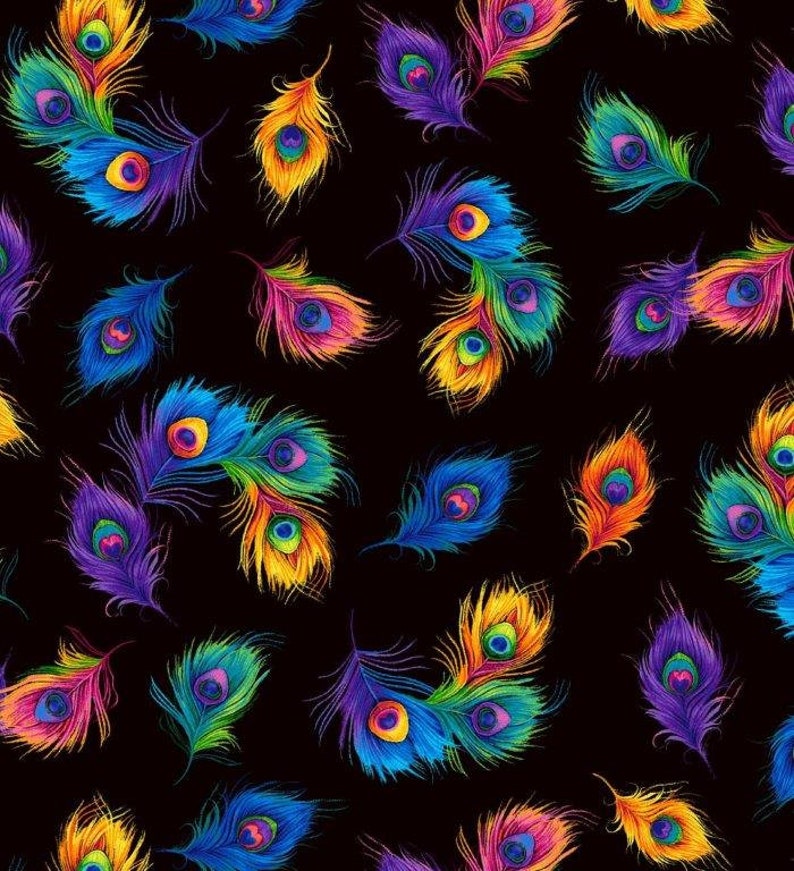 Bright Colors Rainbow Peacock Feathers 100% Cotton Fabric by - Etsy