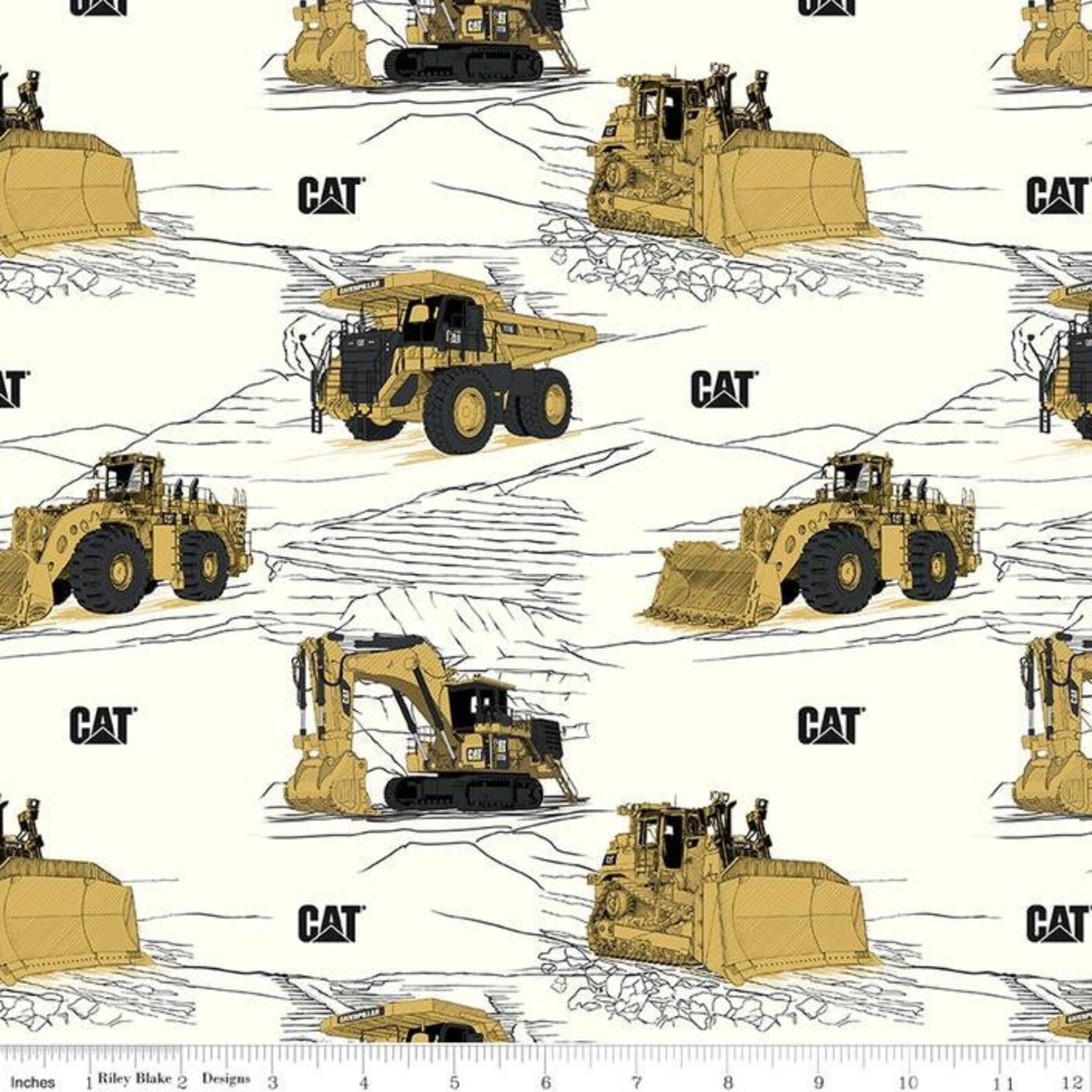 CAT Caterpillar Construction 100% Cotton Fabrics by Riley | Etsy