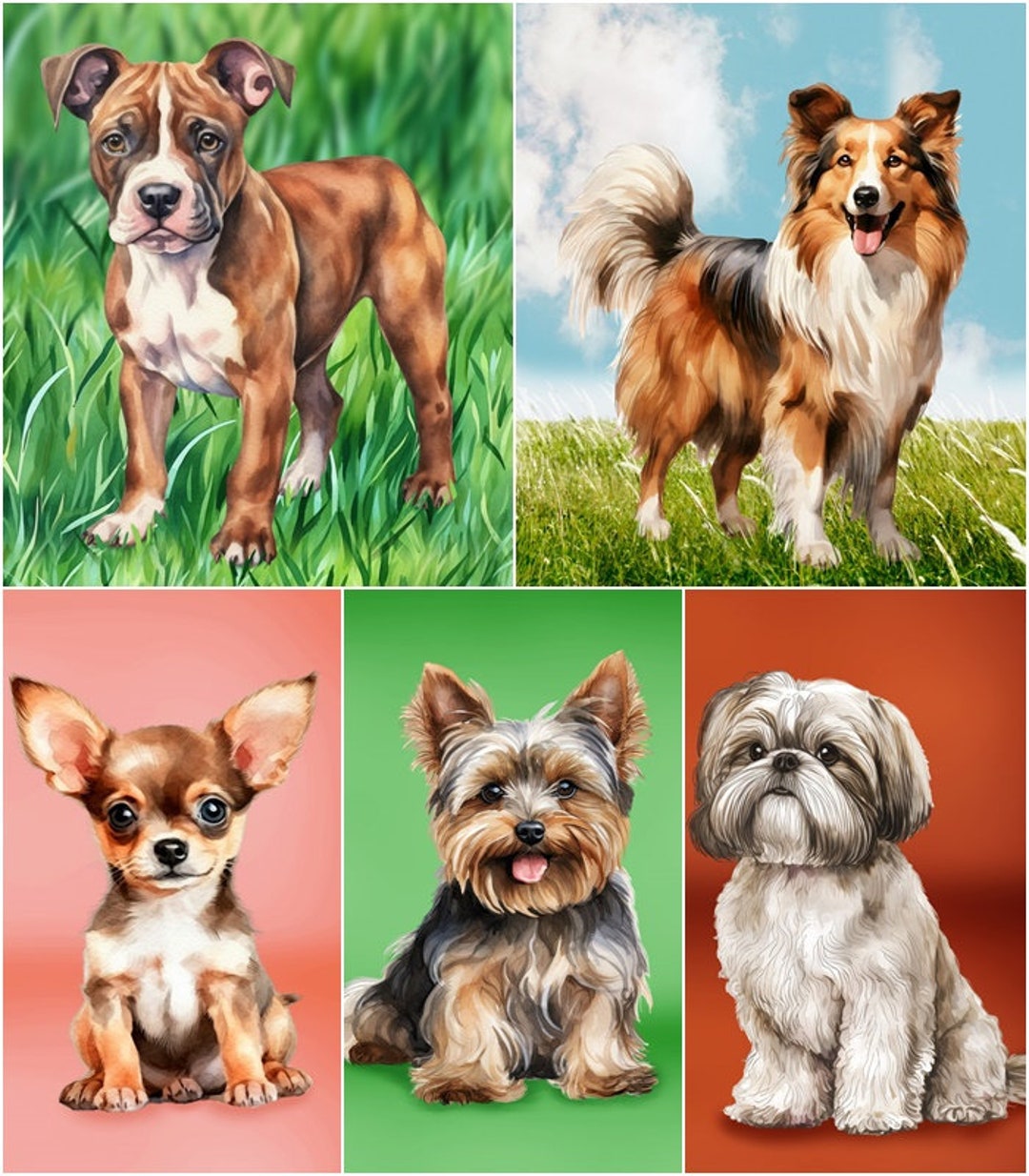 Dog Breed 100% Cotton Fabric 36" Panels by David Textiles! Collies, Pit ...