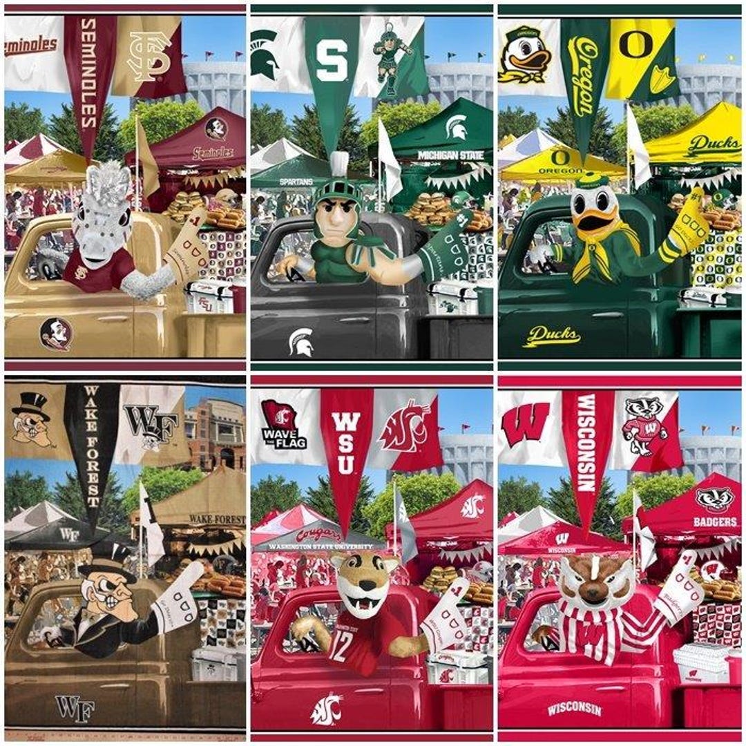 NCAA College Logo 100% Cotton Fabric 36" Panels #1157 by Sykel! 6 Teams ...