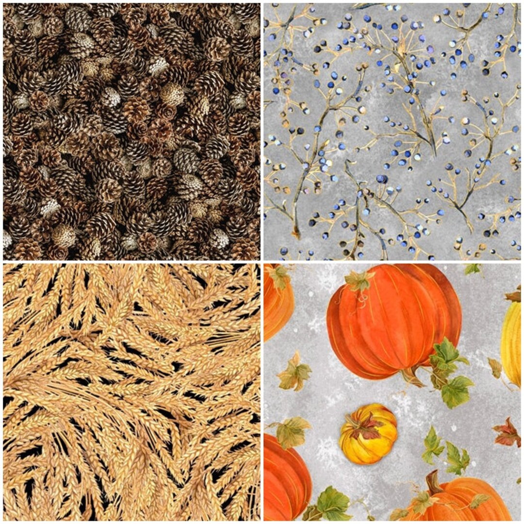 Fall Splendor Pumpkin Harvest, Berries, Wheat 100% Cotton Fabrics by QT ...