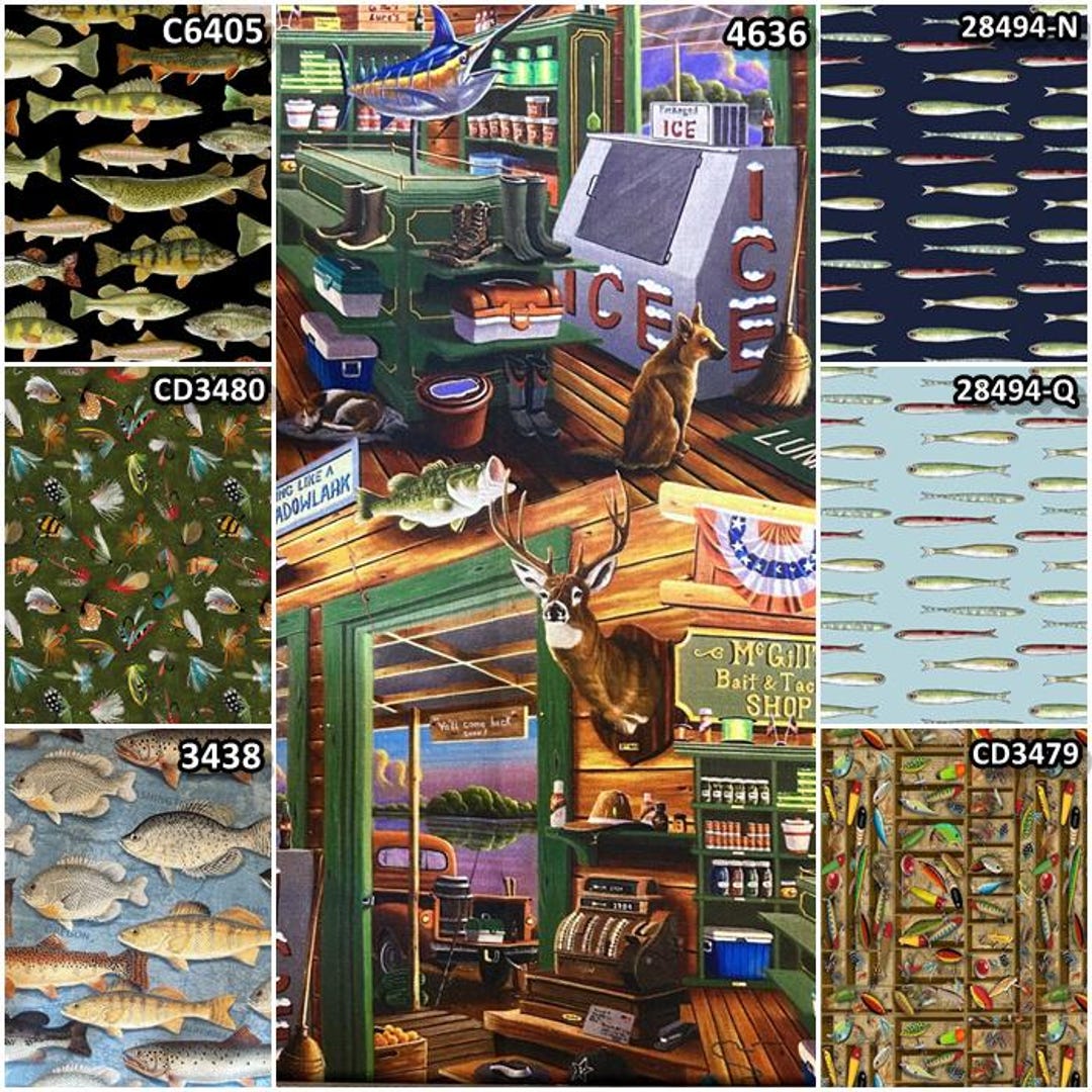 Fresh Water Bass Fly Fishing Fish Tackle Box 100% Cotton Fabric for ...