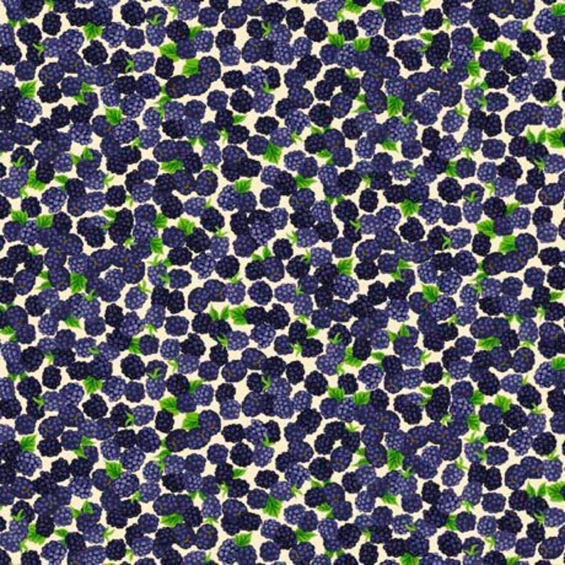 Blackberry Blackberries Blueberries Blueberry Fruit 100% Cotton Fabric ...