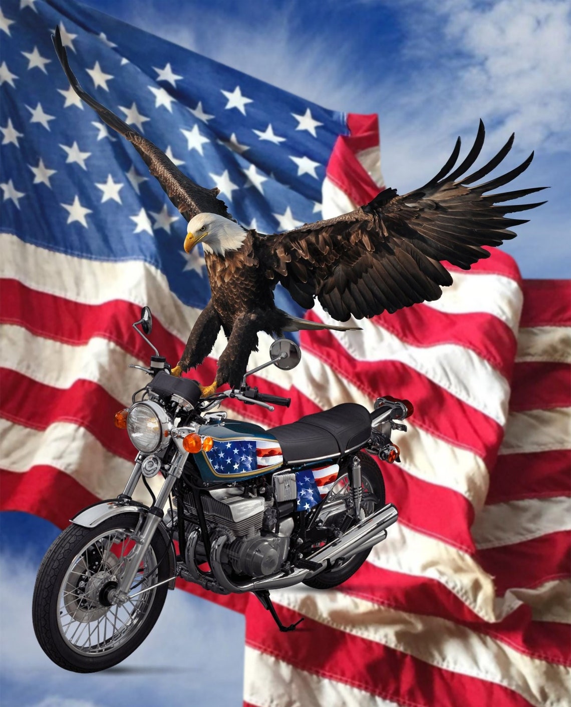 Eagle on Patriotic Motorcycle QOV Bikers & Route 66 100% - Etsy