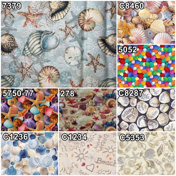 Beach Seashell Shells Sand Shore Sea 100% Cotton Fabrics - Etsy