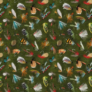 Fresh Water Bass Fly Fishing Fish Tackle Box 100% Cotton Fabric for ...