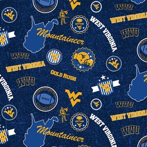 NCAA West Virginia University Mountaineers College Logo Cotton Fabric ...