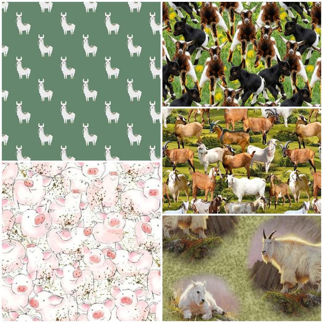 Farm Animals Sheep, Pigs, Goats 100% Cotton Fabrics! 5 Styles - Etsy