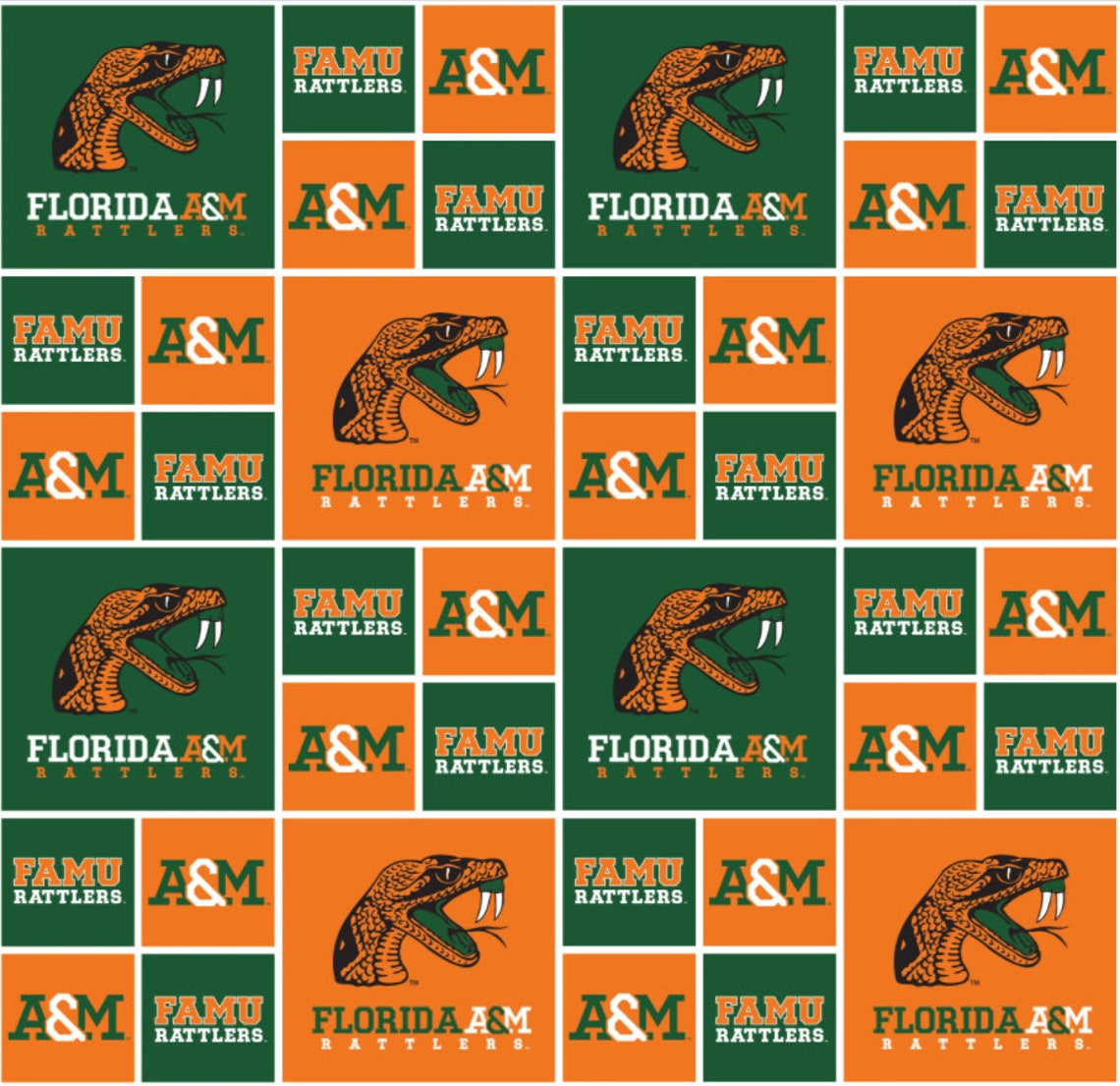 NCAA Florida A&M University Rattlers College Logo 100% Cotton Fabric by ...