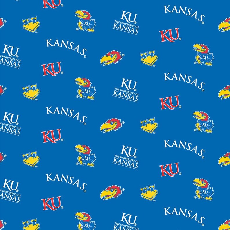 NCAA University of Kansas Red & Blue College 100% Cotton - Etsy