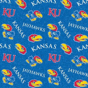 NCAA University of Kansas Red & Blue College 100% Cotton Fabric by ...