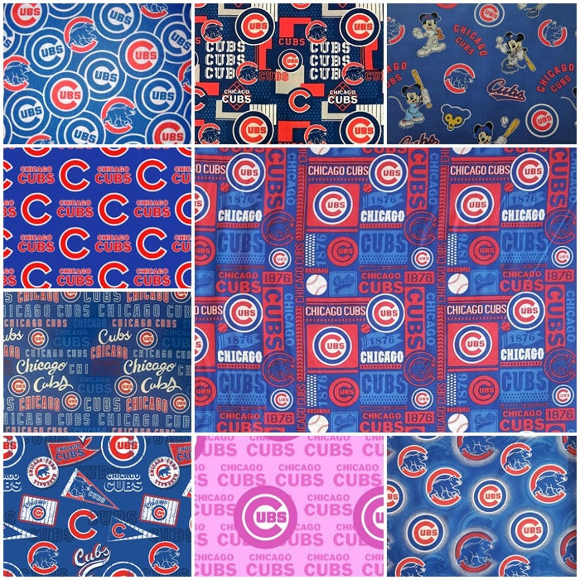 MLB Logo Chicago Cubs Blue & Red 100% Cotton Fabric by Fabric | Etsy