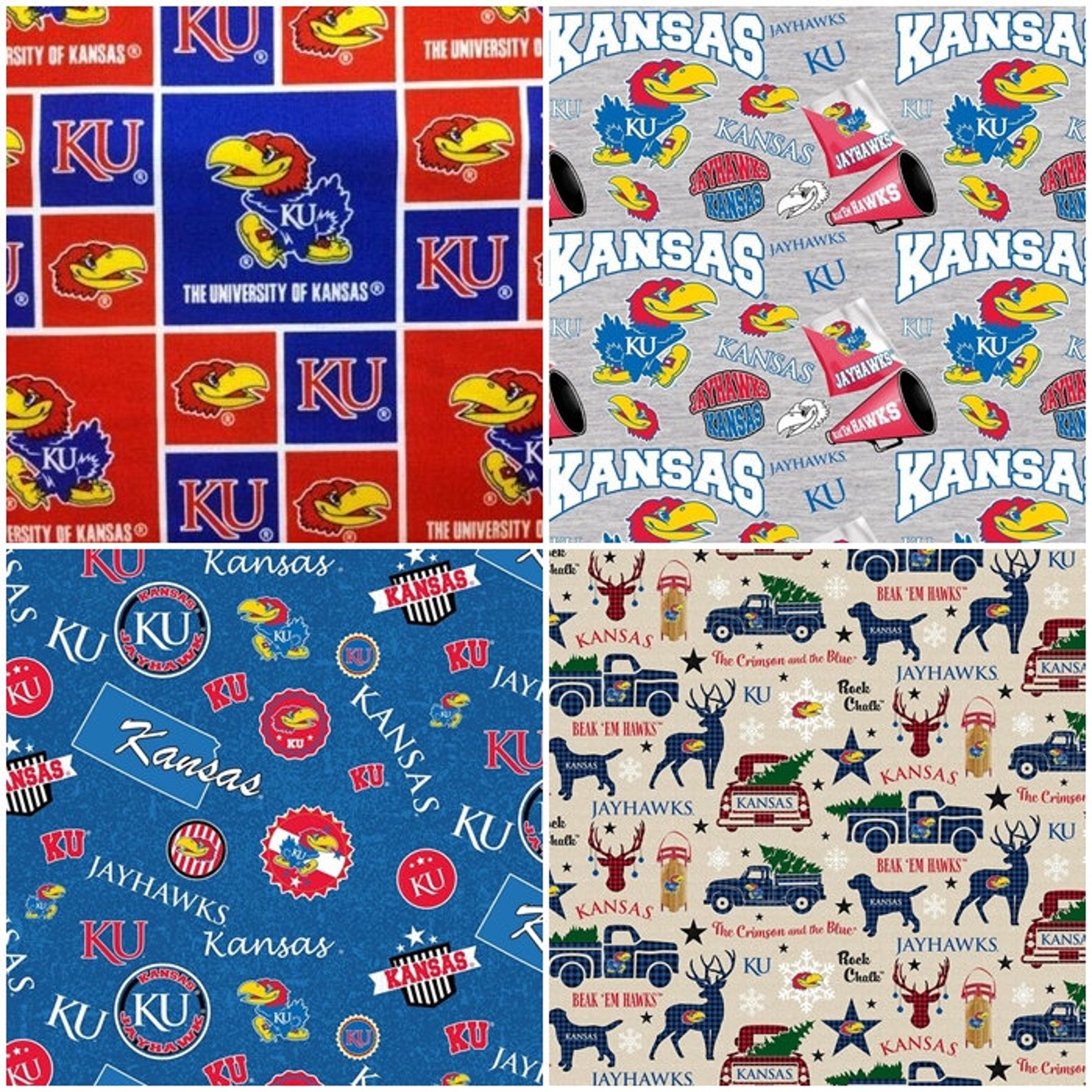 NCAA University of Kansas Red & Blue College 100% Cotton - Etsy