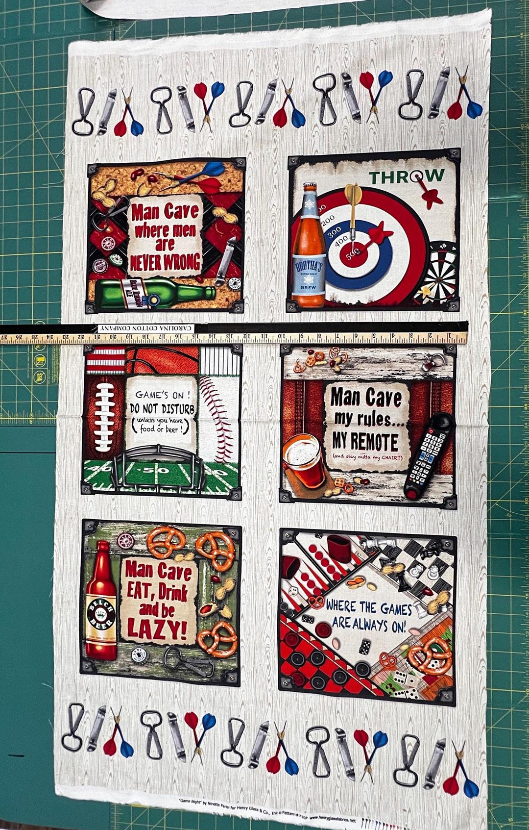 Game Night Man Cave 710p-44 100% Cotton Fabric 24" Panel by Benartex ...